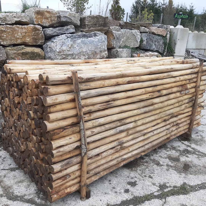 Holzstangen rund | Naturholzstangen aus Kastanienholz | Rundholzstange